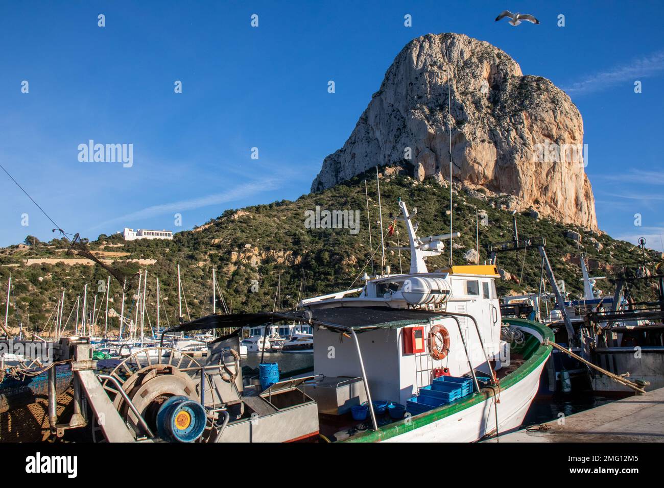 Puerto pesquero de Calpe a los pies del majestuoso Peñón de Ifach ...