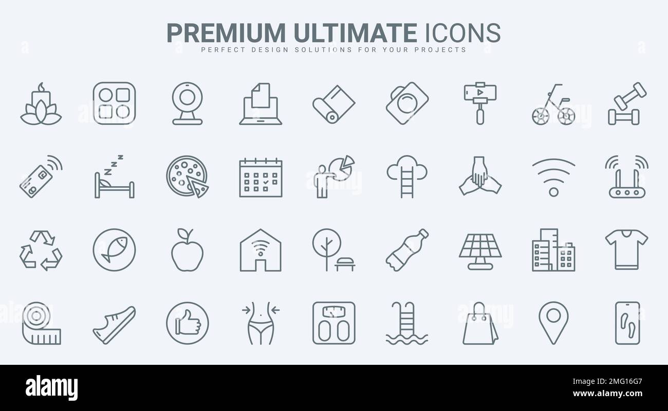 Modern healthy lifestyle thin line icons set vector illustration ...