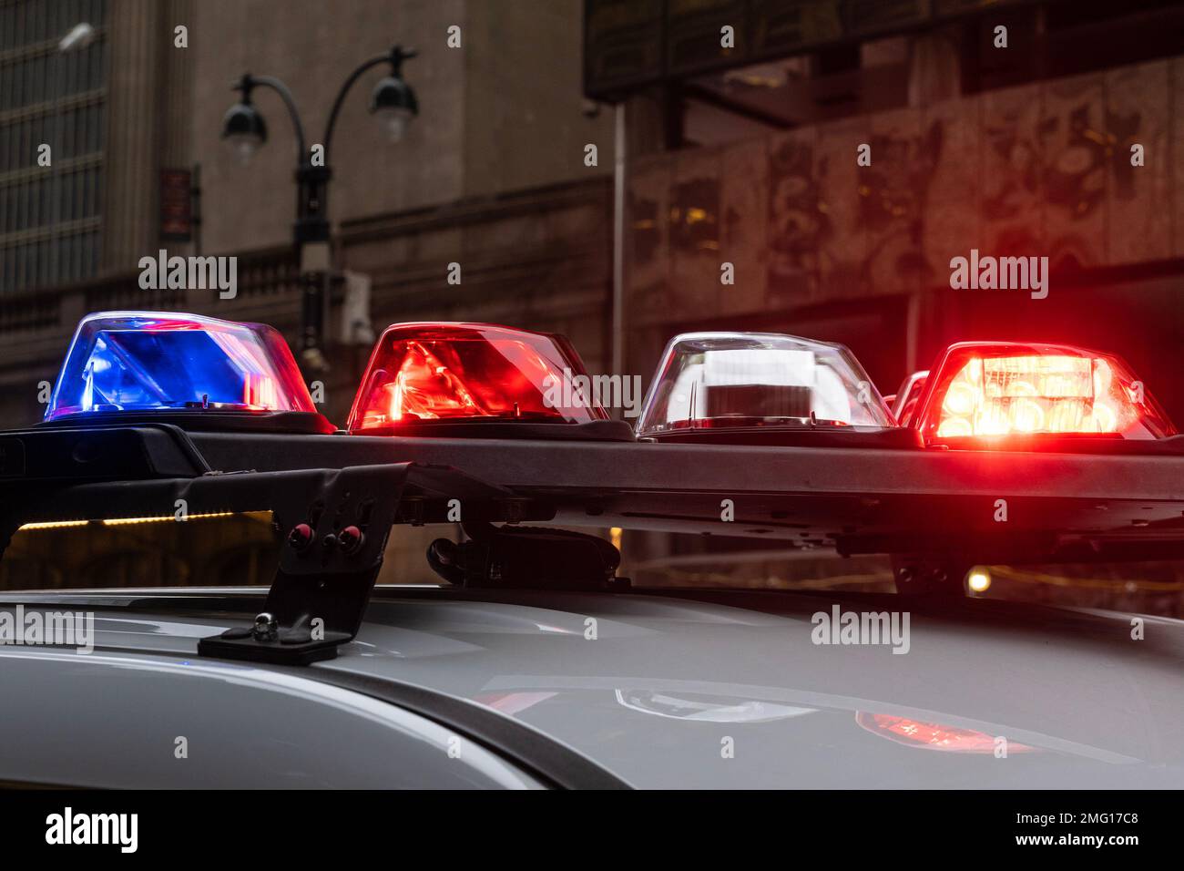 Flashing lights on NYPD car Ford Police Interceptor Hybrid on display ...