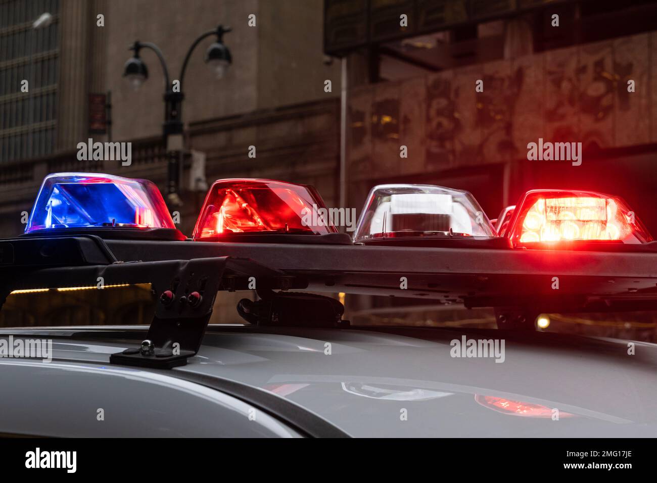 Flashing lights on NYPD car Ford Police Interceptor Hybrid on display ...