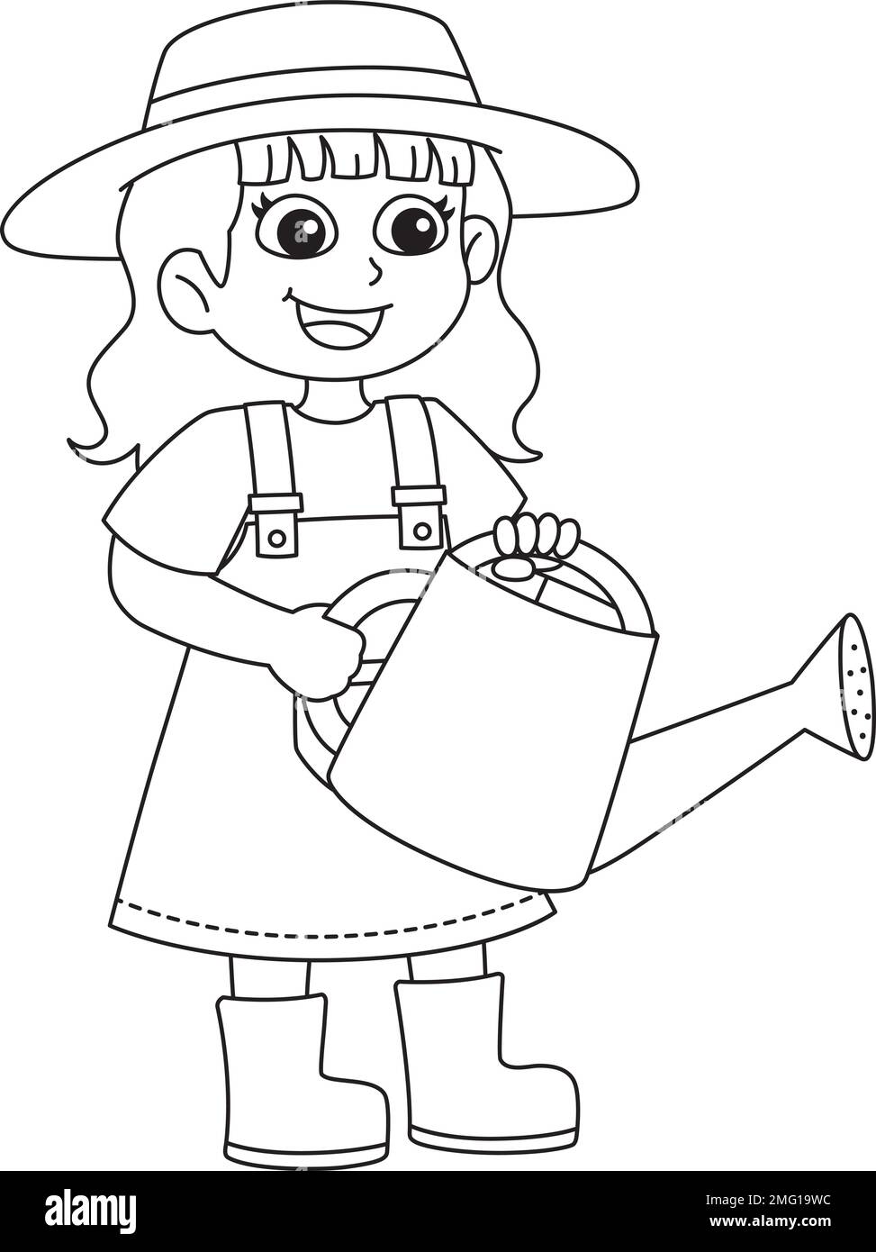 Spring Girl Watering the Flowers Isolated Coloring Stock Vector Image ...