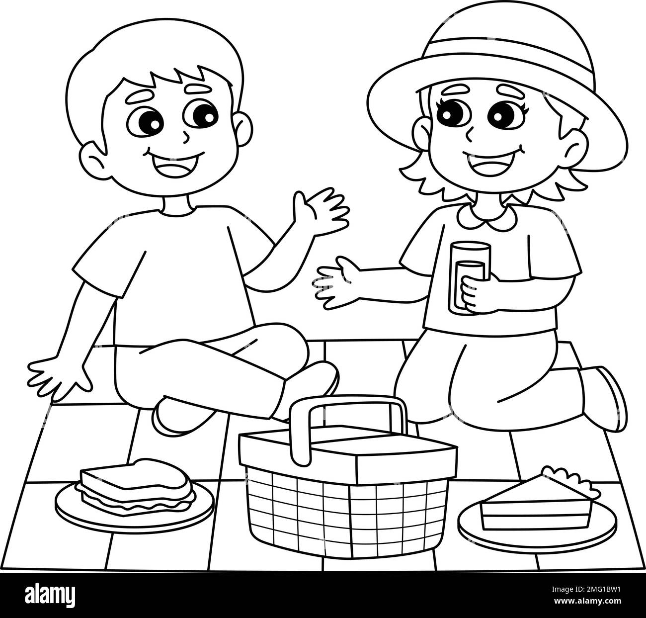 Spring Girl and Boy Having a Picnic Isolated Stock Vector Image & Art ...