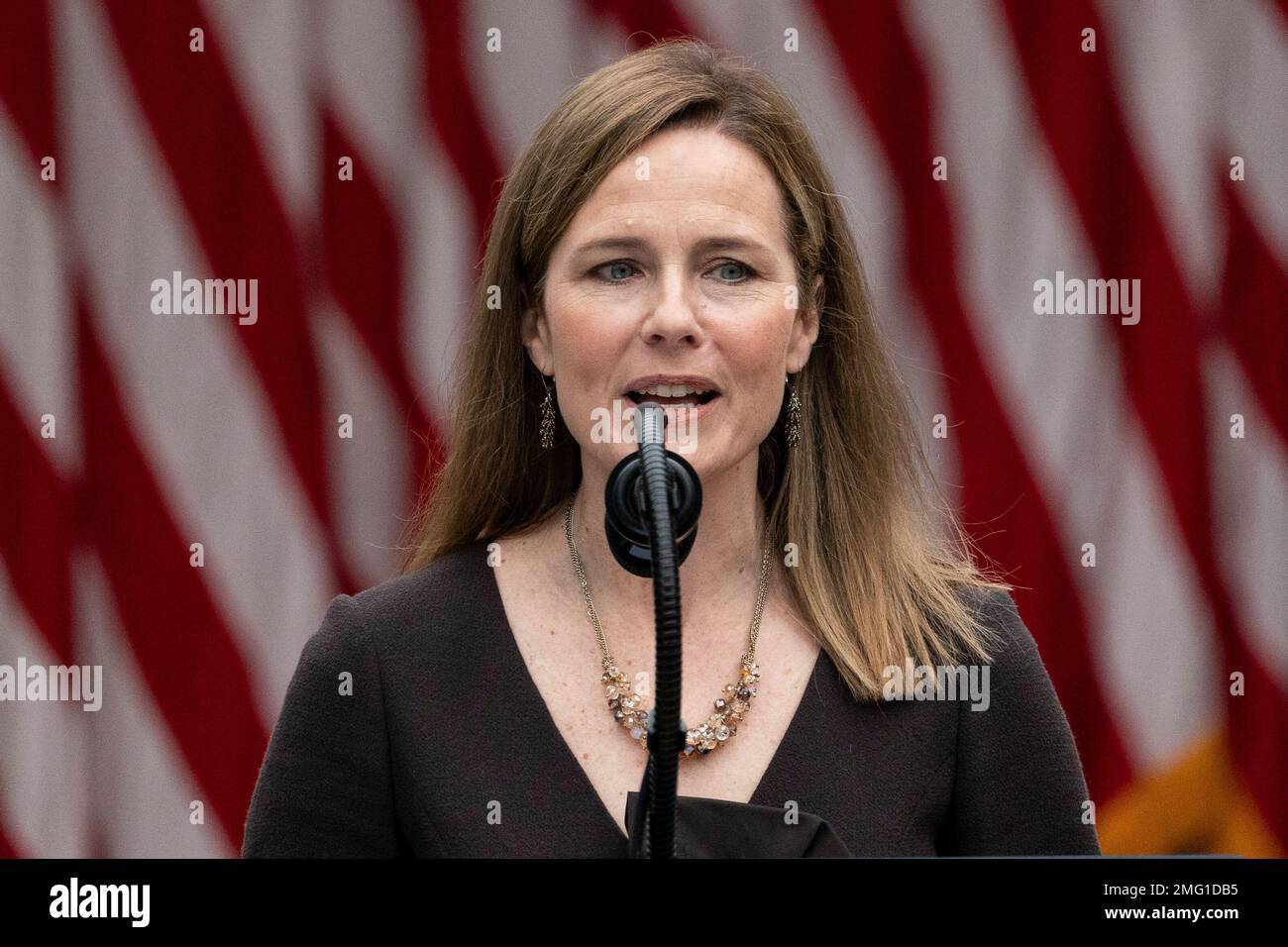 Judge Amy Coney Barrett speaks after President Donald Trump announced ...