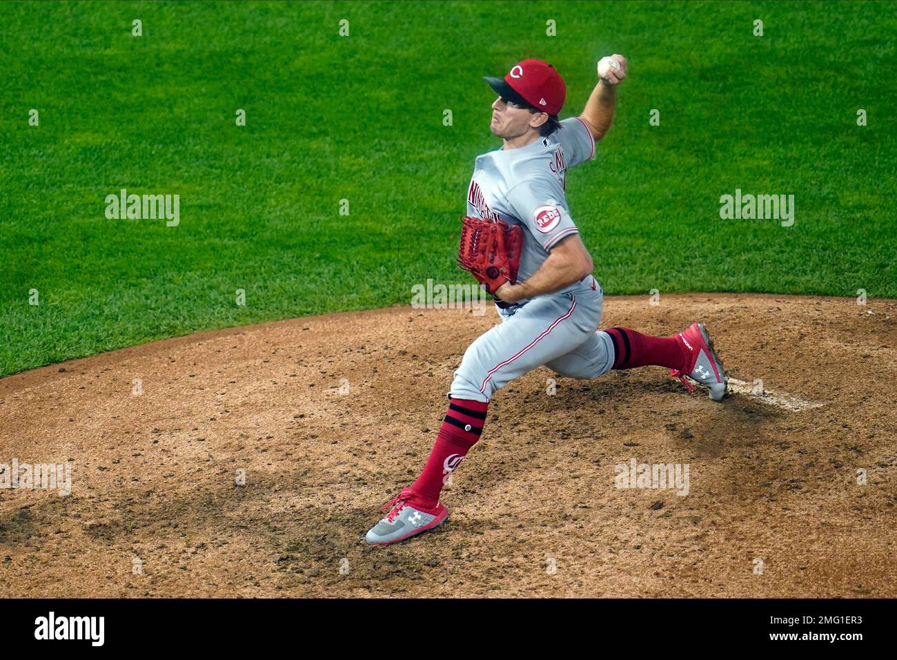 Cincinnati Reds pitcher Lucas Sims throws against the Minnesota Twins ...