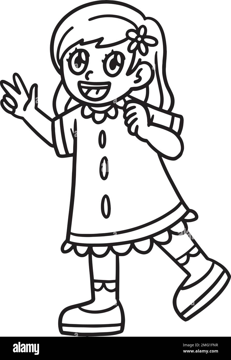 Happy Girl Isolated Coloring Page for Kids Stock Vector Image & Art - Alamy