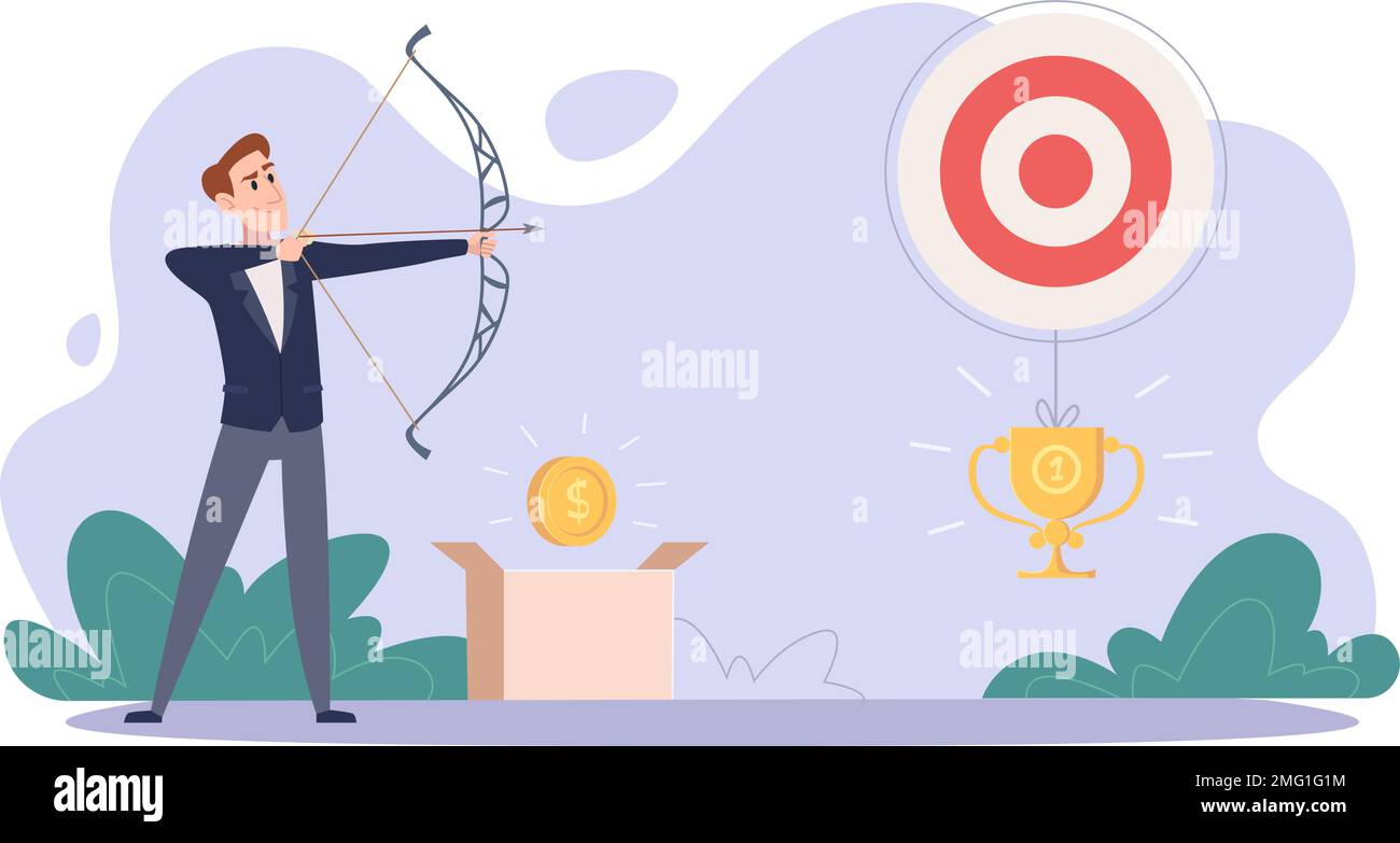 Business goal setting. Active business characters shooting with arrows ...