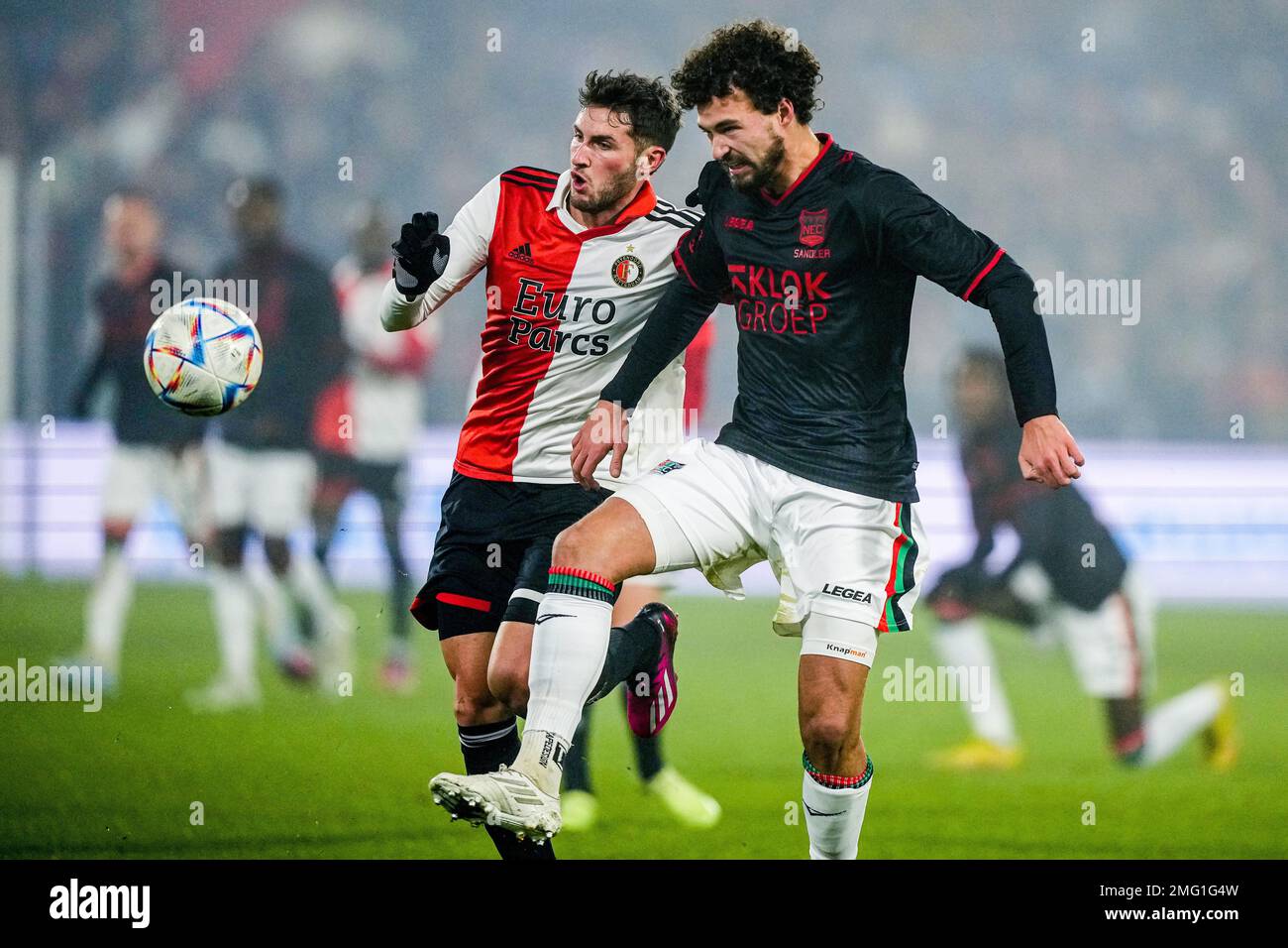 Rotterdam - Santiago Gimenez of Feyenoord, Philippe Sandler of NEC Nijmegen during the match ...