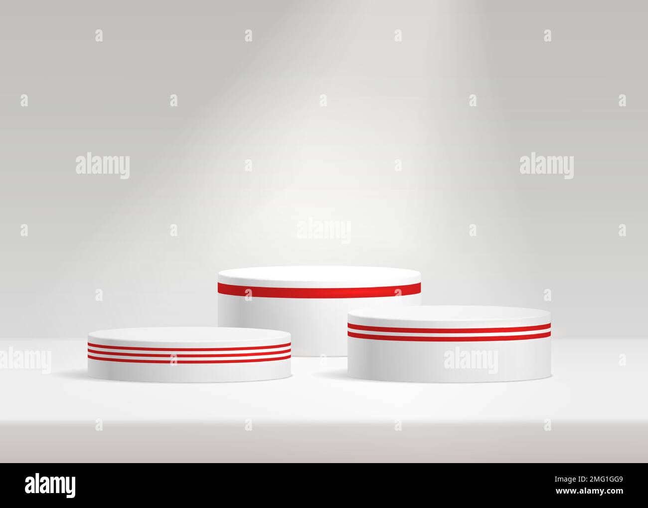 White podiums. Round 3d empty vector podium. Showroom pedestals, floor ...