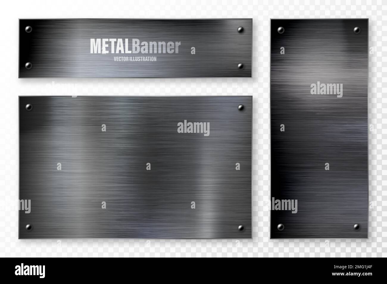 Realistic black metal banners collection. Brushed steel or aluminium ...