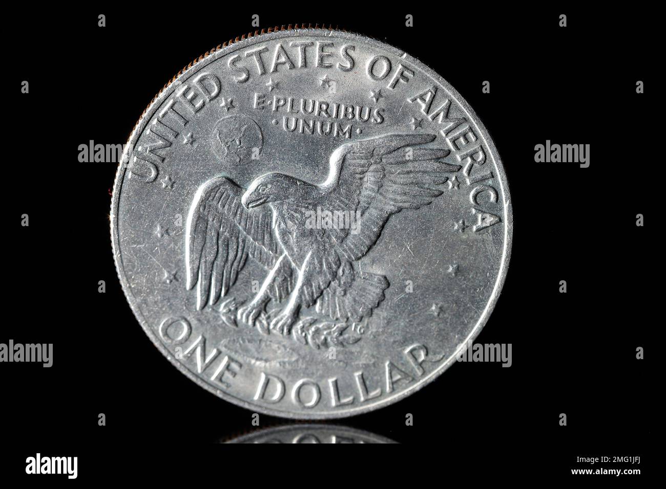 United States Of America reverse side of a 1974 $1 dollar coin. On the ...