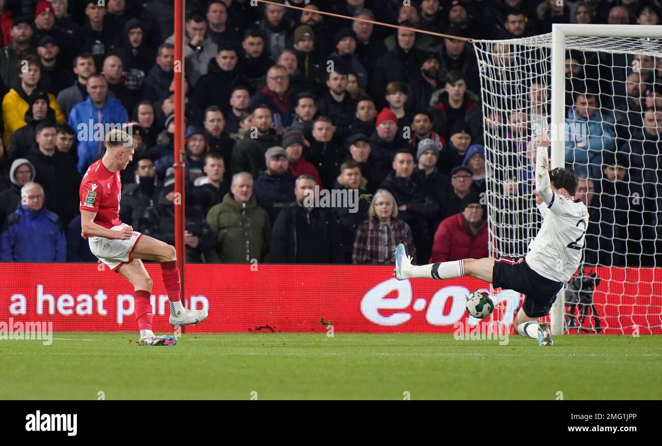 Nottingham Forest's Sam Surridge scores his sides first goal, which was ...