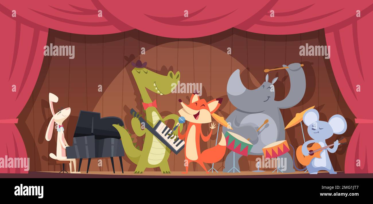 Music concert animals. Outdoor illustrations with zoo animals play ...