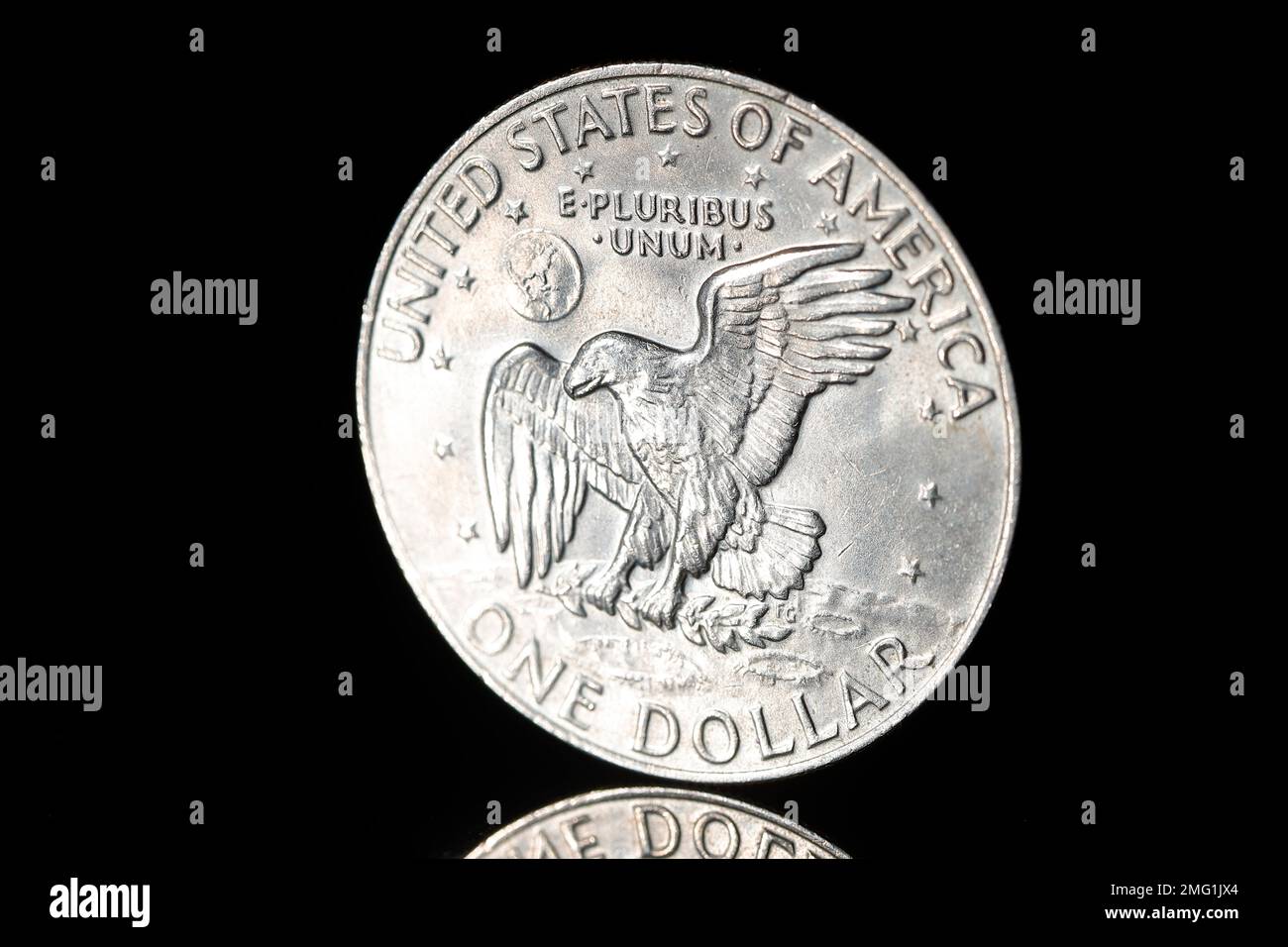 United States Of America reverse side of a 1974 $1 dollar coin. On the ...