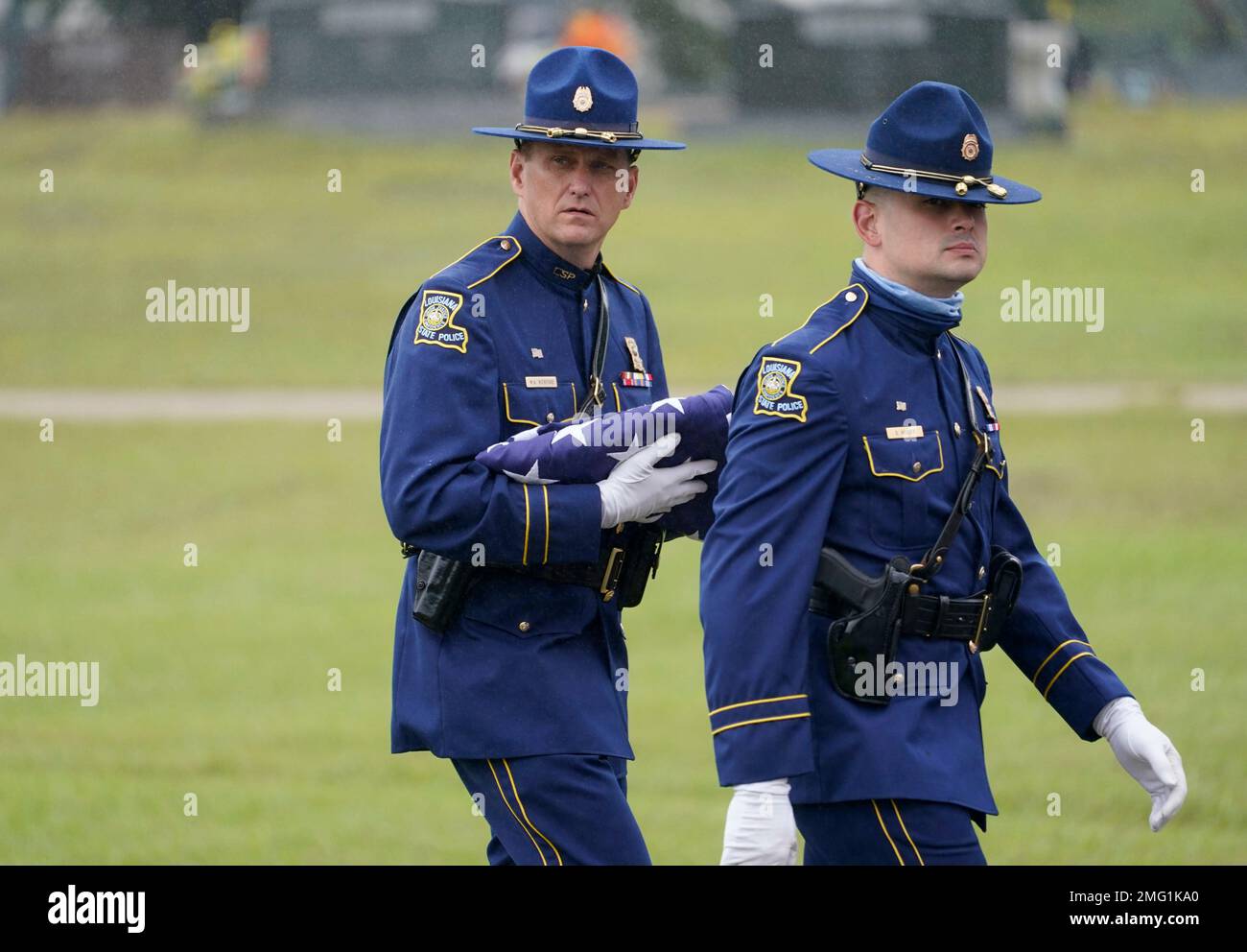 Members of a Louisiana State Police honor guard conclude their practice ...