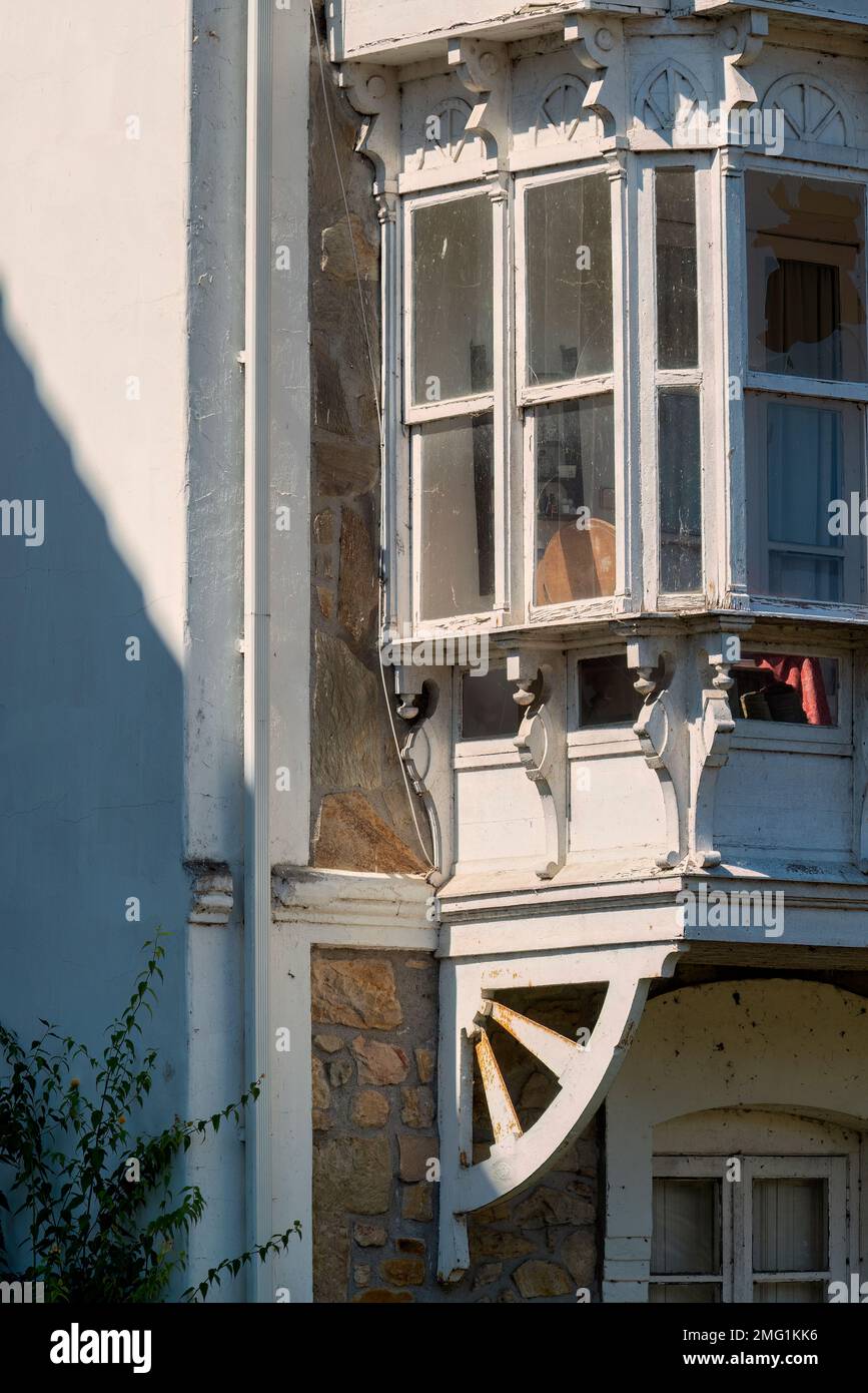 Old closed wooden balcony hi-res stock photography and images - Alamy