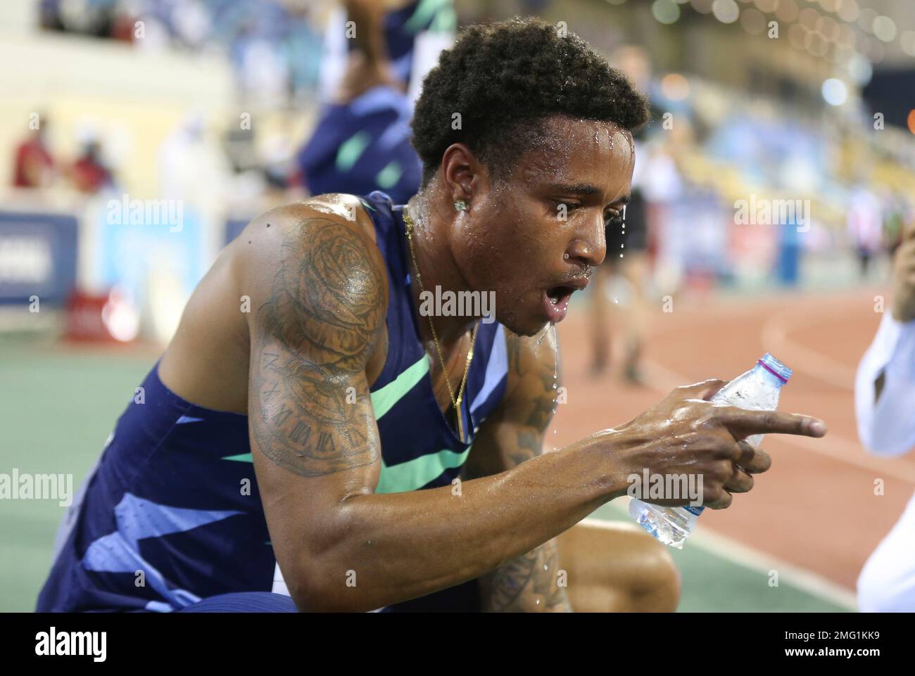 Kahmari Montgomery of the U.S., celebrates after he wins the men's 400m ...