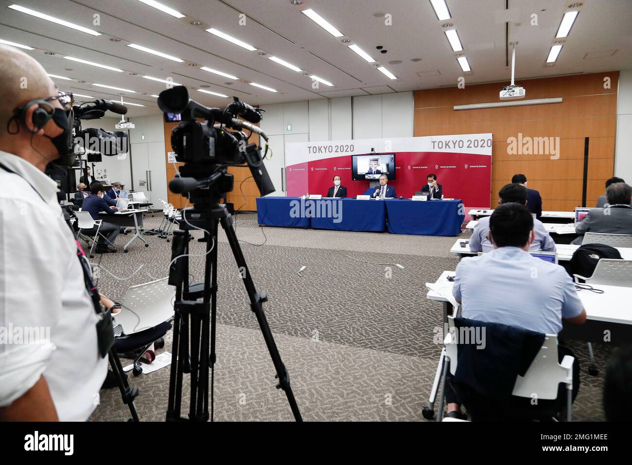 President of Tokyo 2020 Yoshiro Mori attends a joint press conference ...