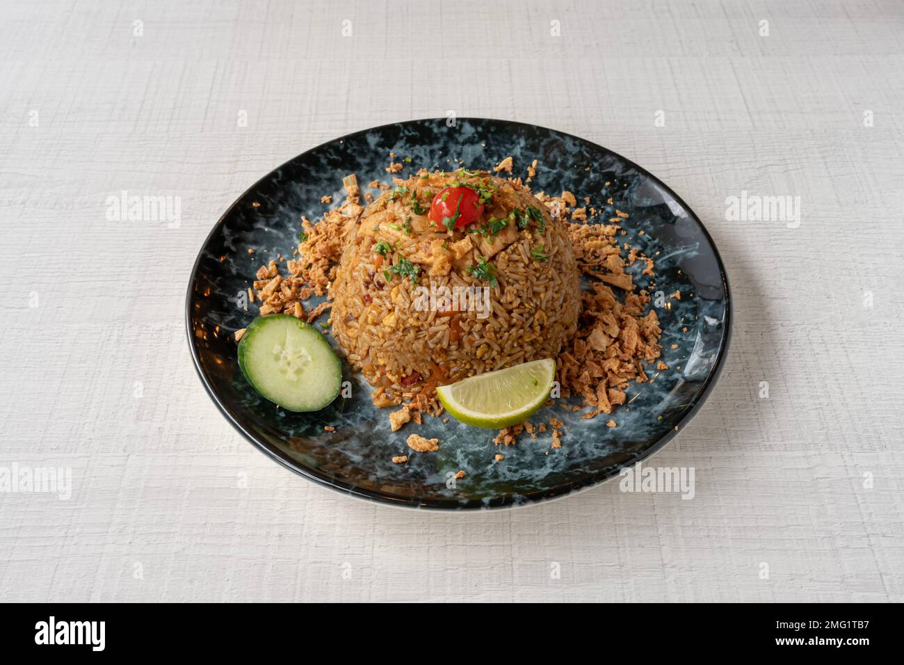 Thai dishe culinary Still Life. Thai rice with chicken, vegetable and ...