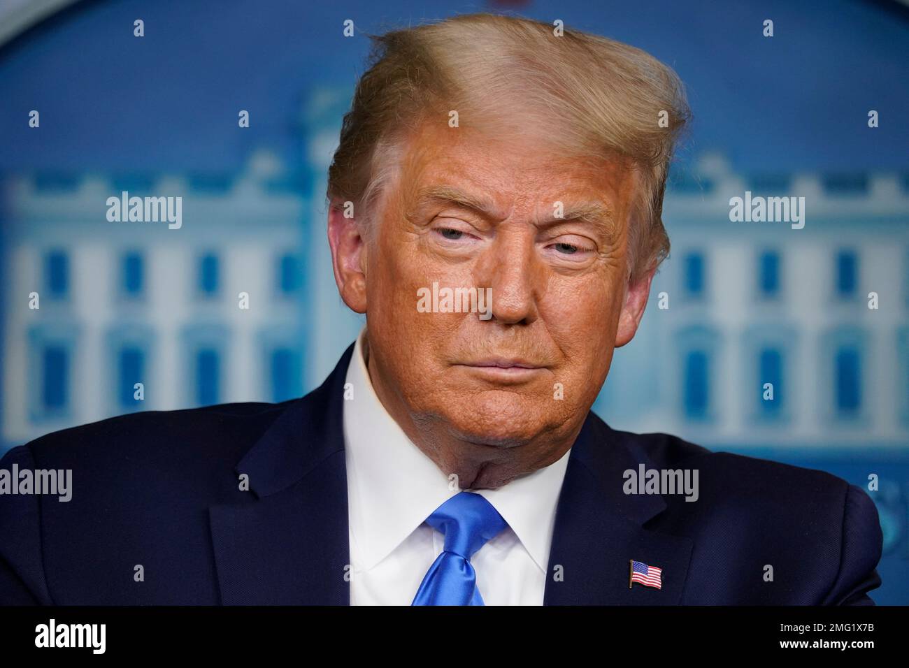 President Donald Trump speaks during a news conference in the James ...