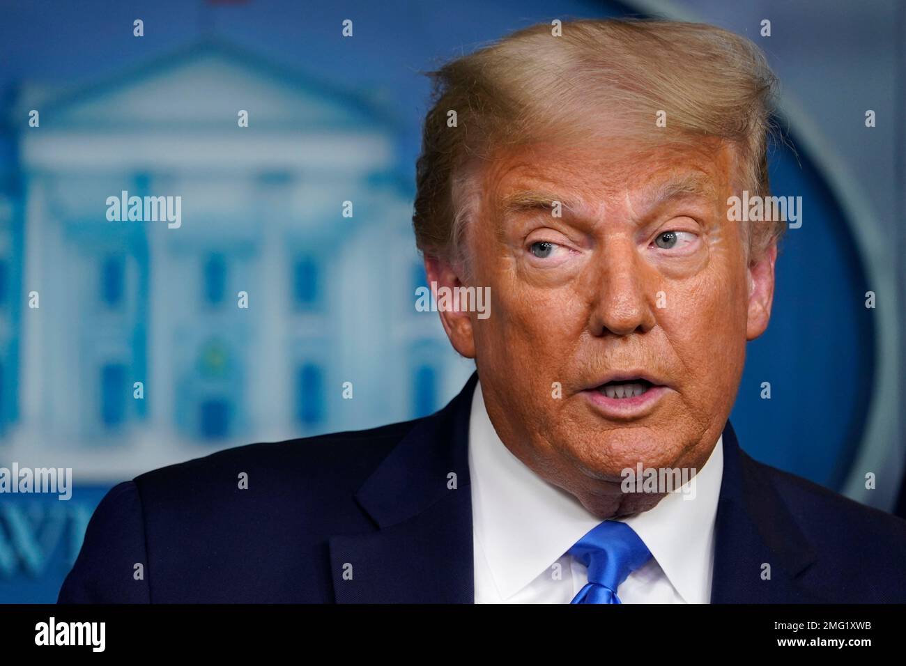 President Donald Trump speaks during a news conference in the James ...