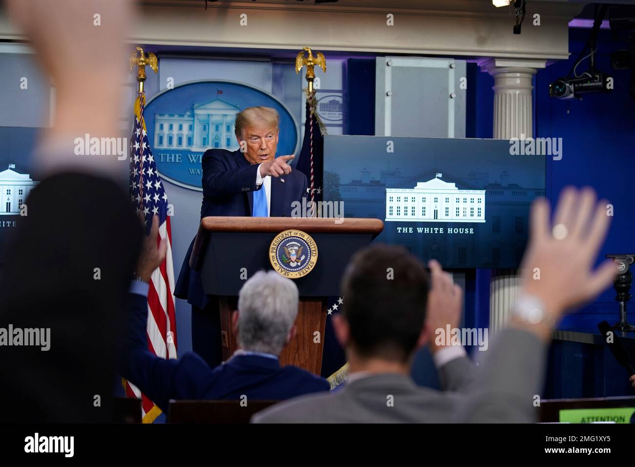 President Donald Trump speaks during a news conference in the James ...