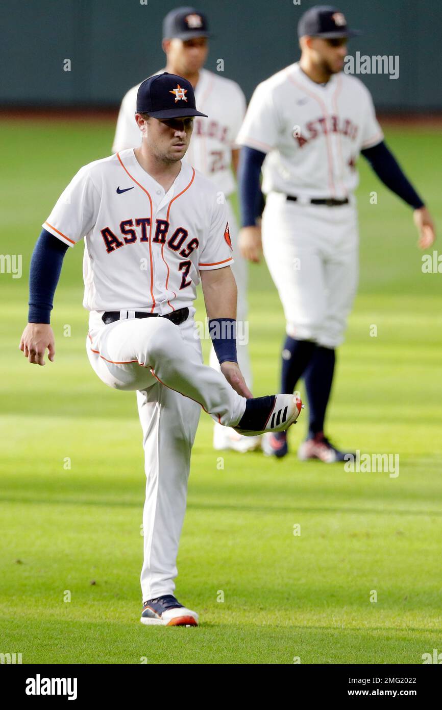 Houston Astros' Alex Bregman (2) warms up before the start of a ...