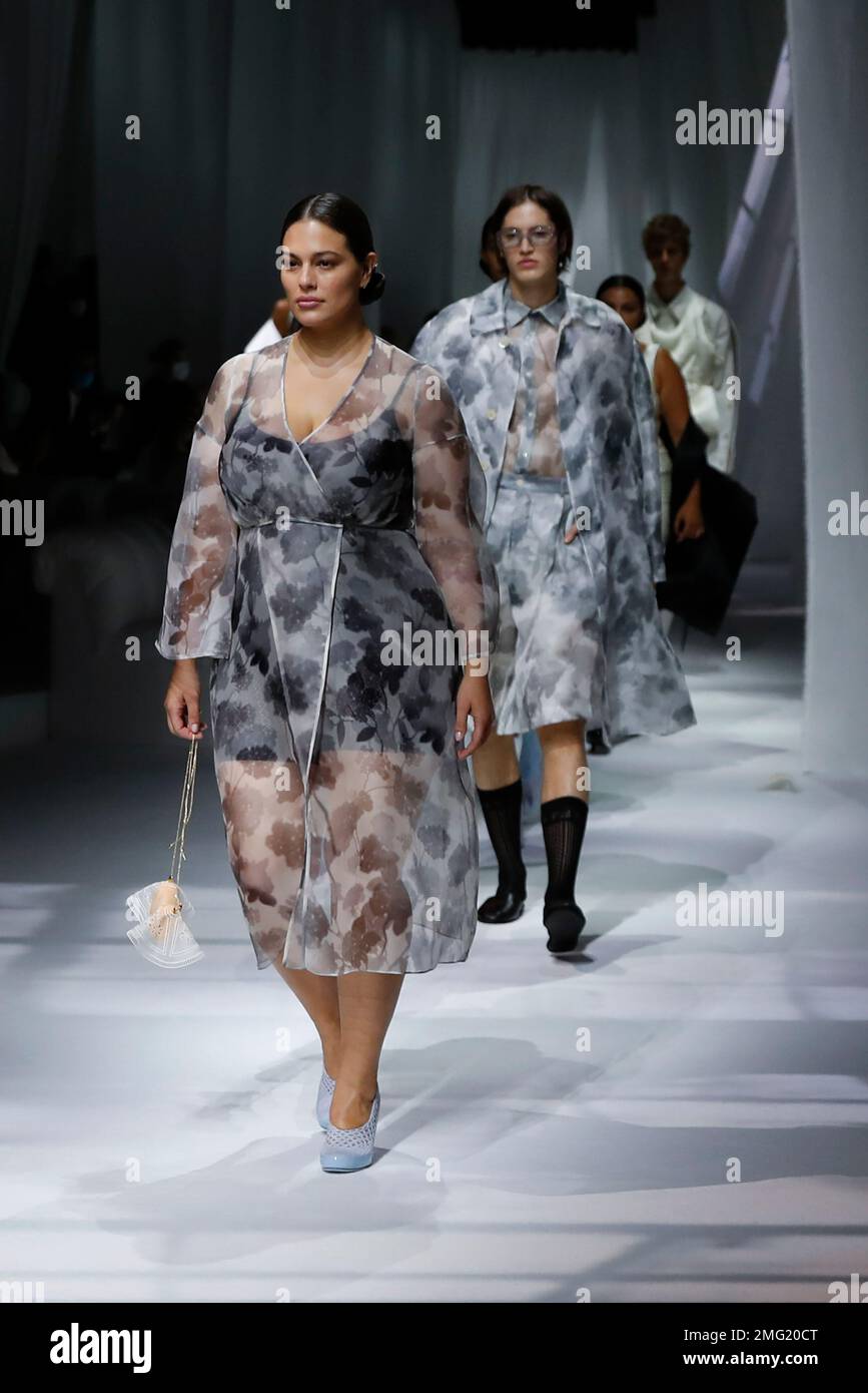 Model Ashley Graham wears a creation as part of the Fendi 2021 women's ...