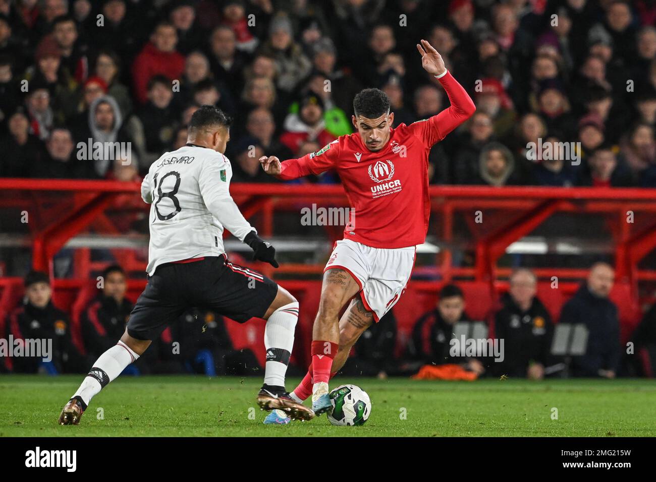 Morgan Gibbs-White #10 of Nottingham Forest skips past the boot of ...