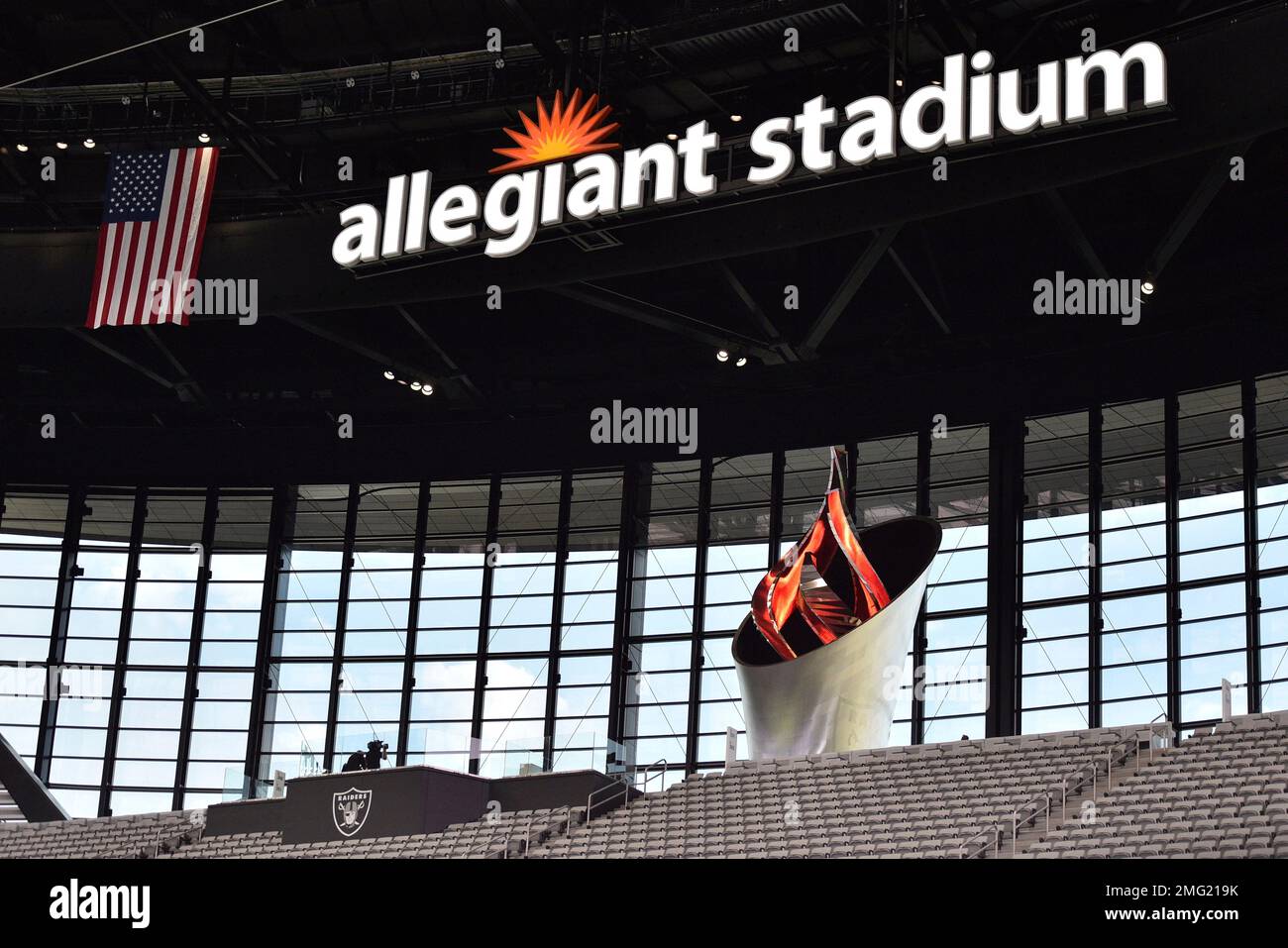 A general view of the The Al Davis Memorial Torch at Allegiant Stadium ...