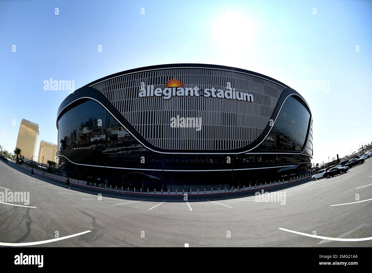 The exterior of Allegiant Stadium is seen prior to an NFL football game ...