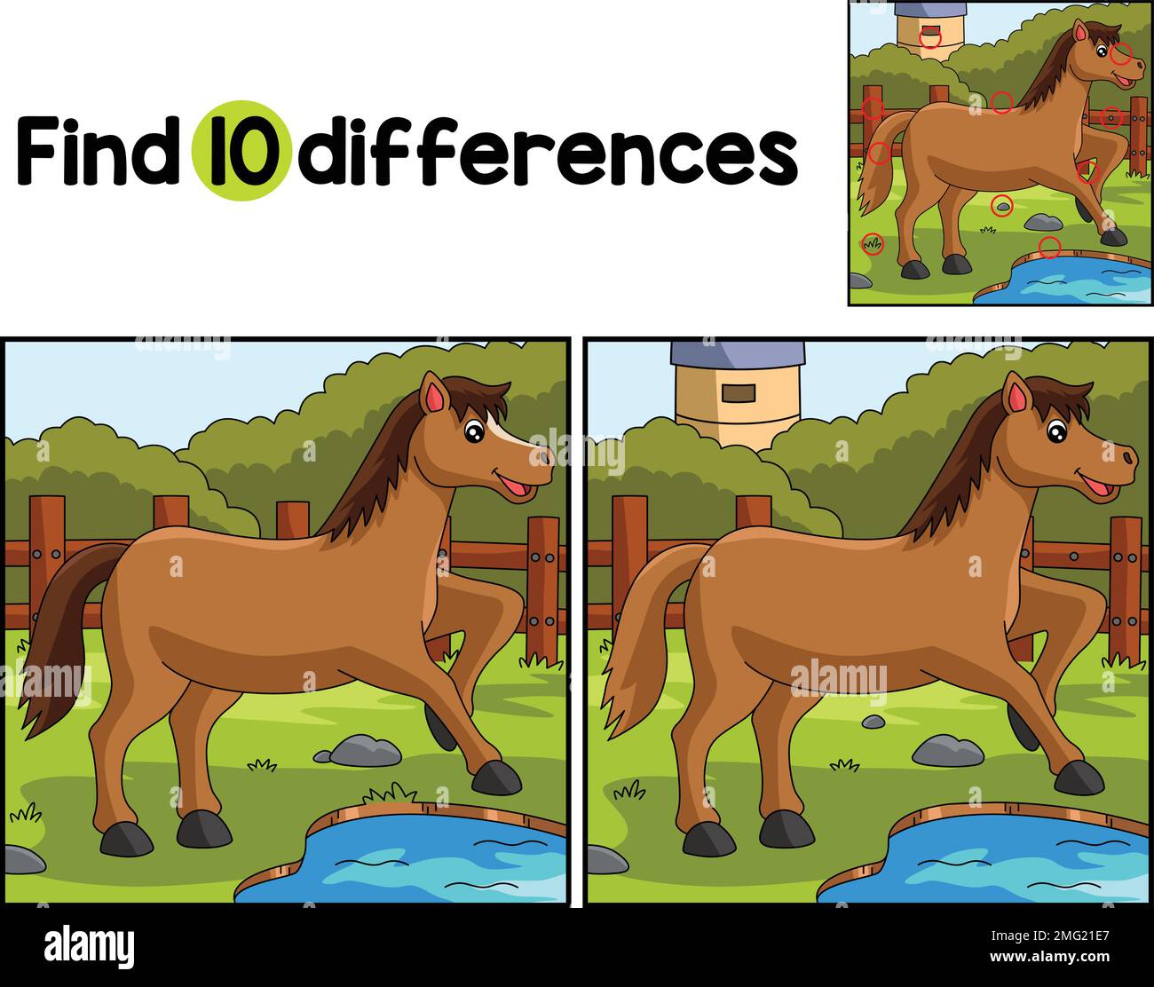 Horse Farm Find The Differences Stock Vector Image & Art - Alamy