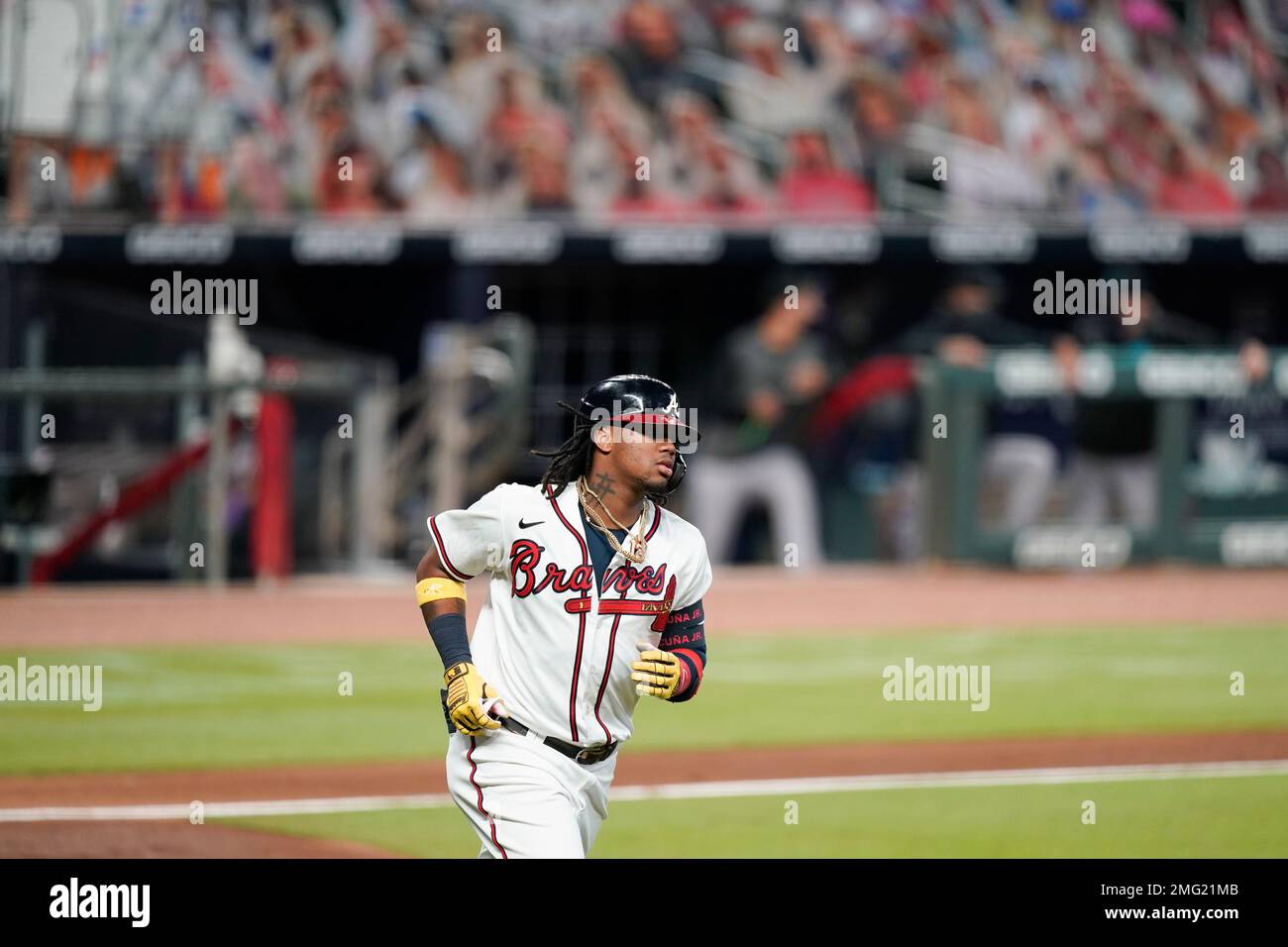 Atlanta Braves' Ronald Acuna Jr. (13) in action during a baseball game ...