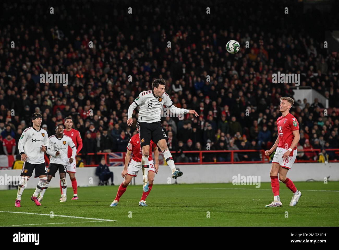 Victor Lindelöf #2 of Manchester United heads clear during the Carabao ...