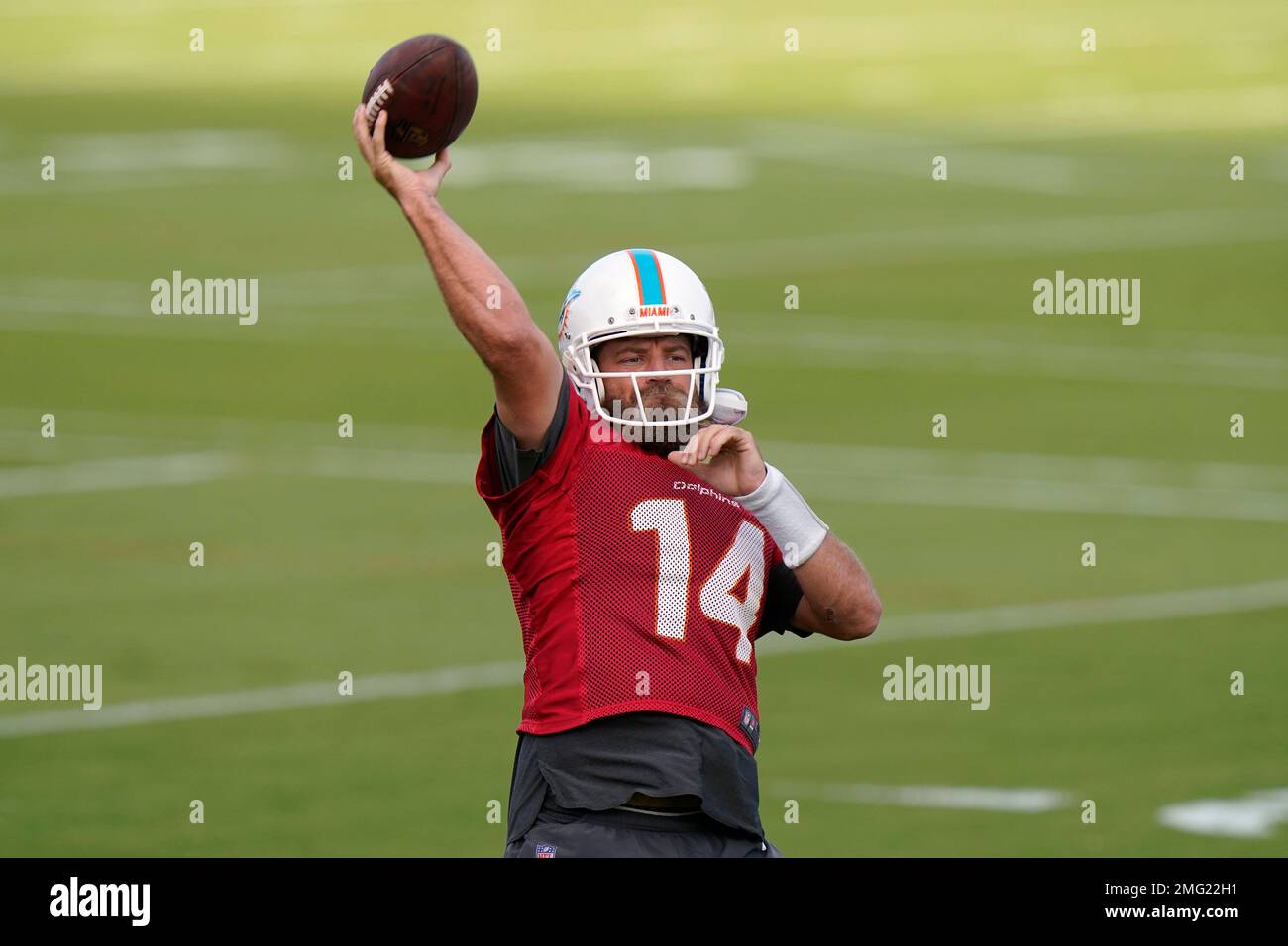 Miami Dolphins quarterback Ryan Fitzpatrick throws during practice at ...