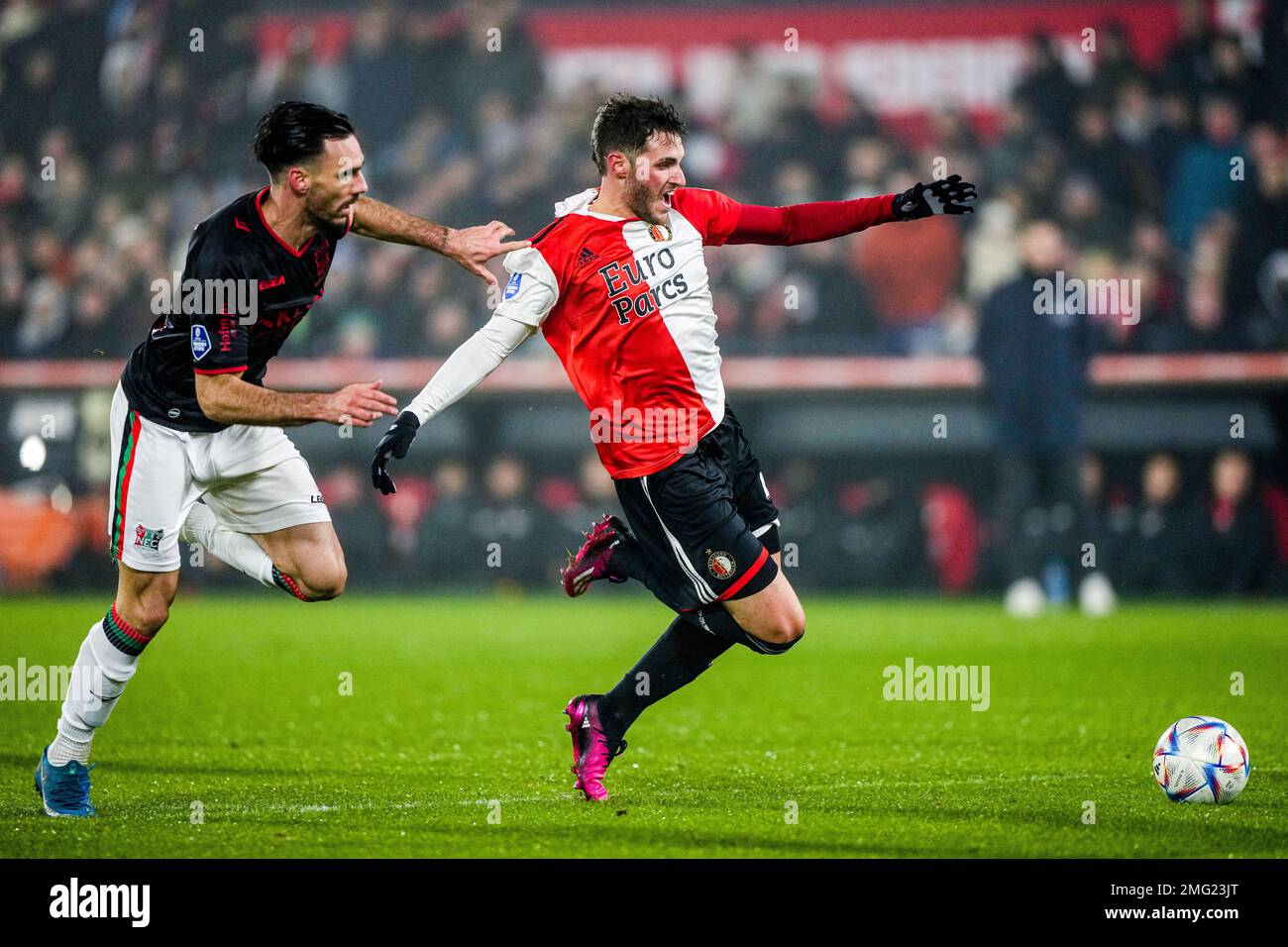 Rotterdam - Ivan Marquez of NEC Nijmegen, Santiago Gimenez of Feyenoord during the match between ...