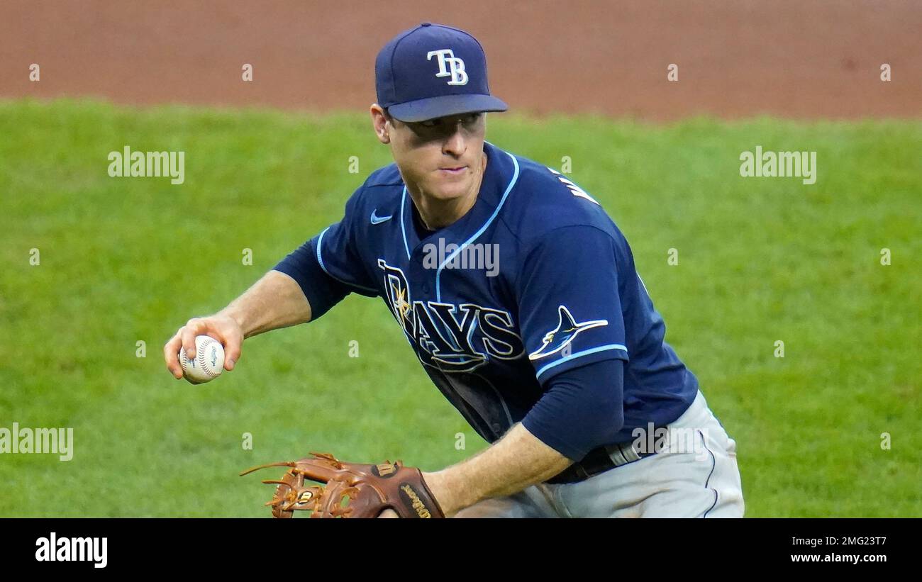 Tampa Bay Rays third baseman Joey Wendle fields a bunt from Baltimore ...