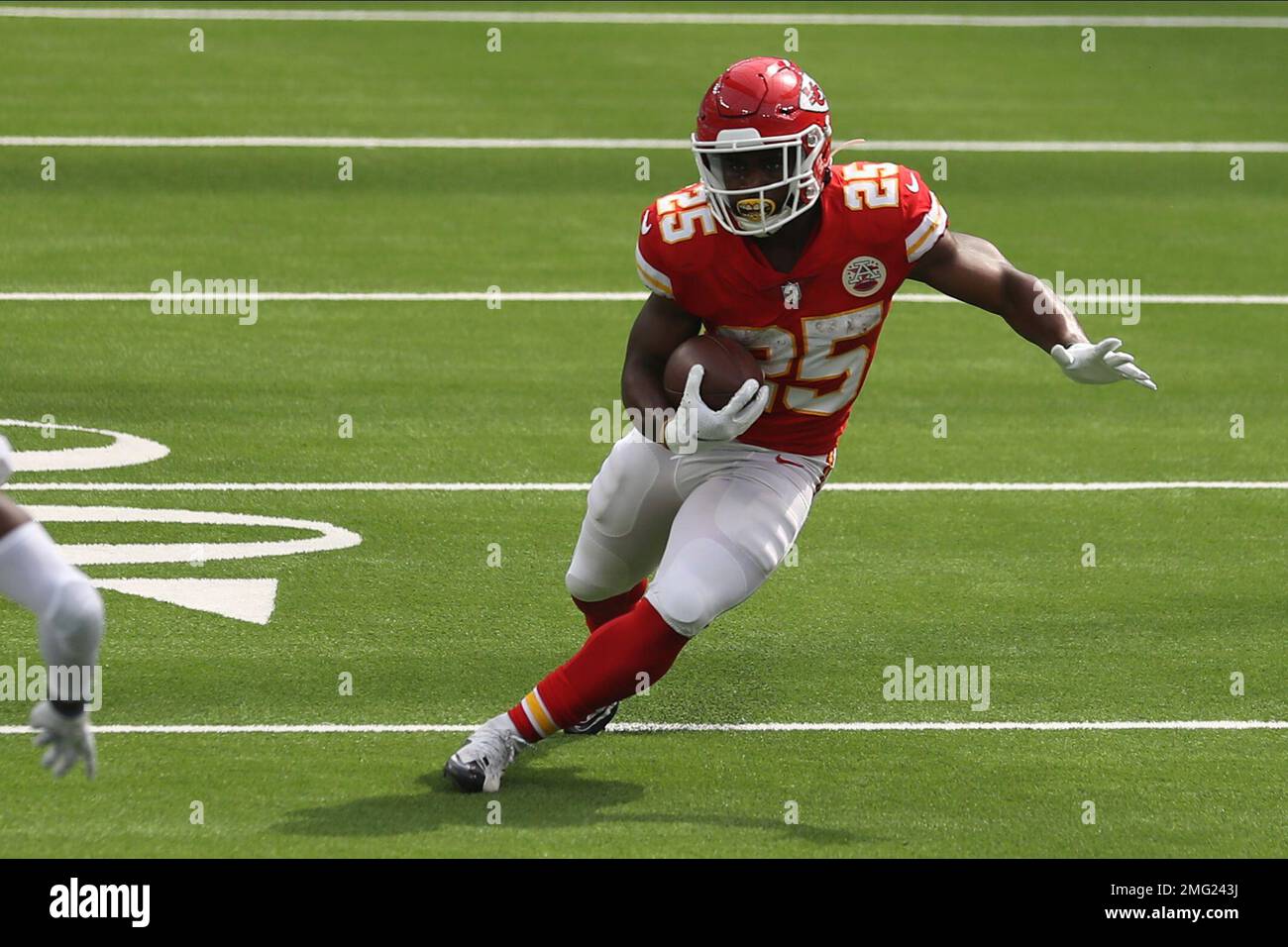 Kansas City running back Clyde Edward-Helaire (25) rushes for positive ...