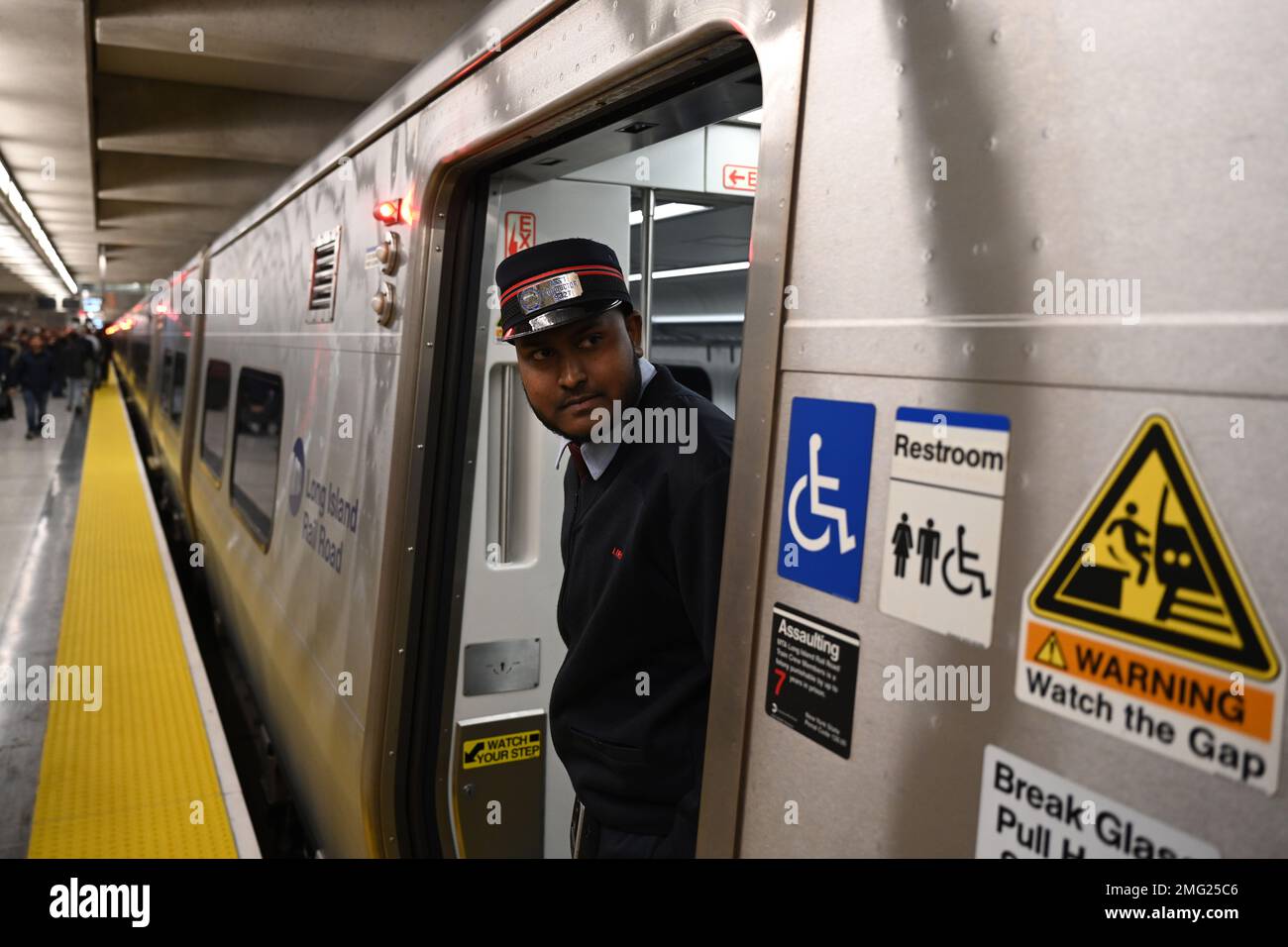 Passengers exit the Long Island Rail Road's (LIRR) first-ever 'Grand ...