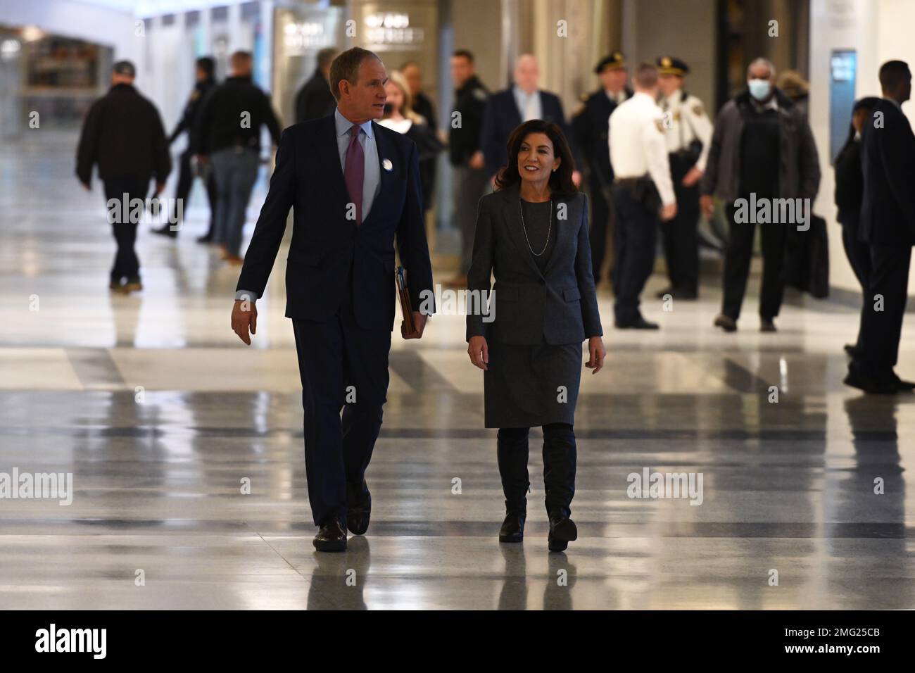 MTA Chair and CEO Janno Lieber and Governor Kathy Hochul ride the Long ...