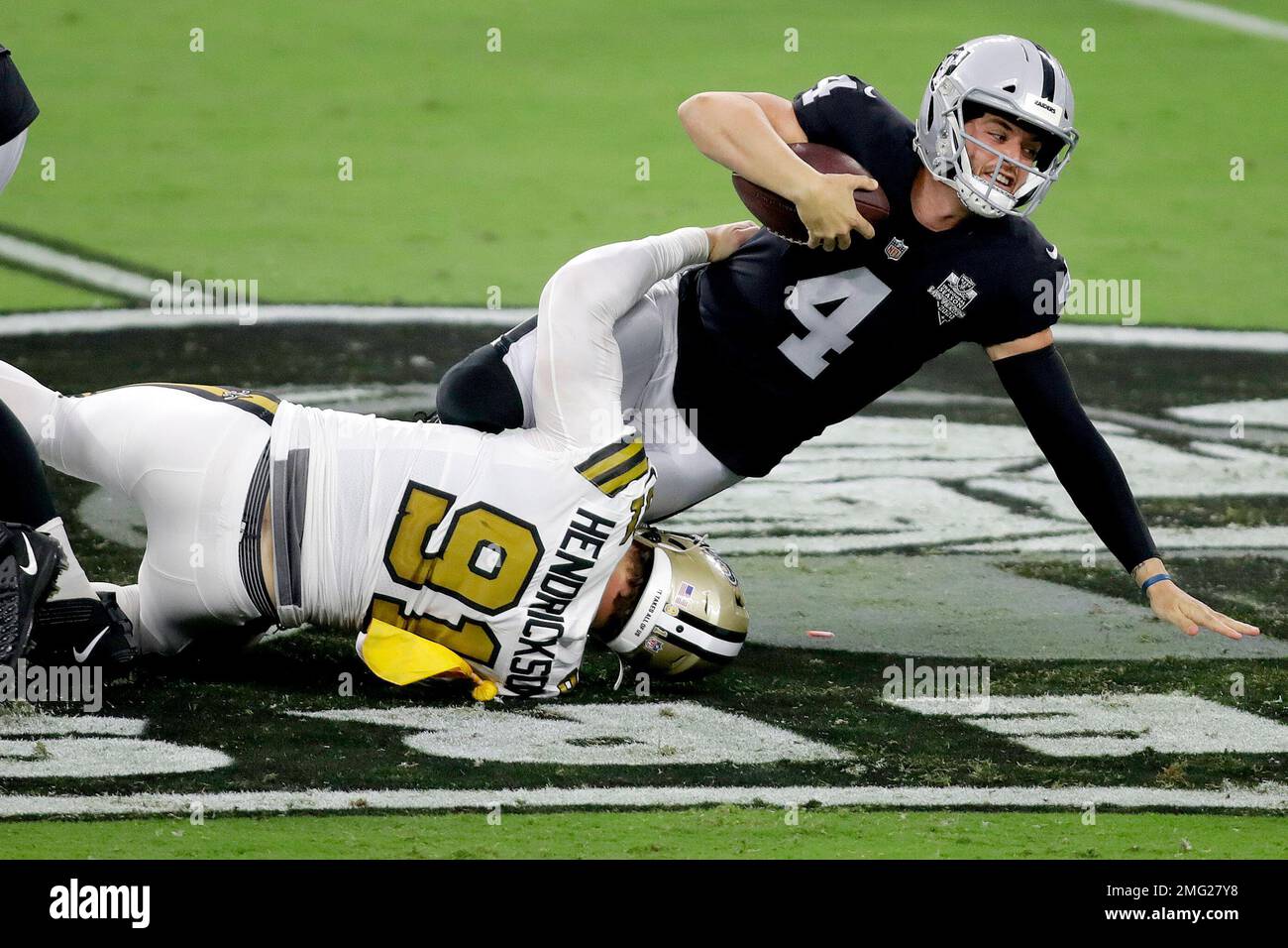New Orleans Saints defensive end Trey Hendrickson (91) sacks Las Vegas ...