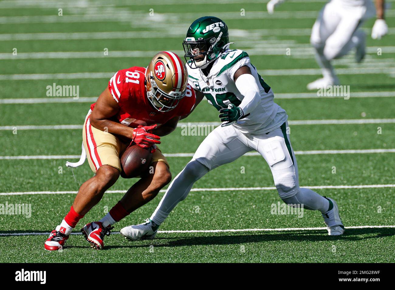 New York Jets free safety Marcus Maye (20) defends San Francisco 49ers ...