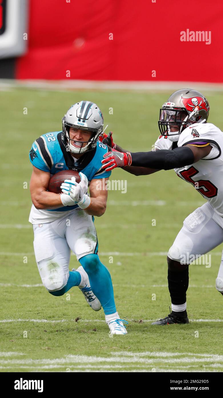 Carolina Panthers running back Christian McCaffrey (22) runs the ball ...
