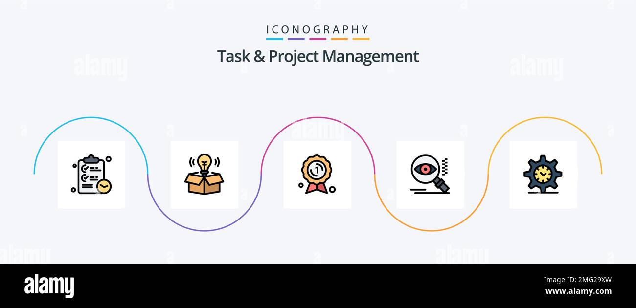 Task And Project Management Line Filled Flat 5 Icon Pack Including setting. find. award. view ...