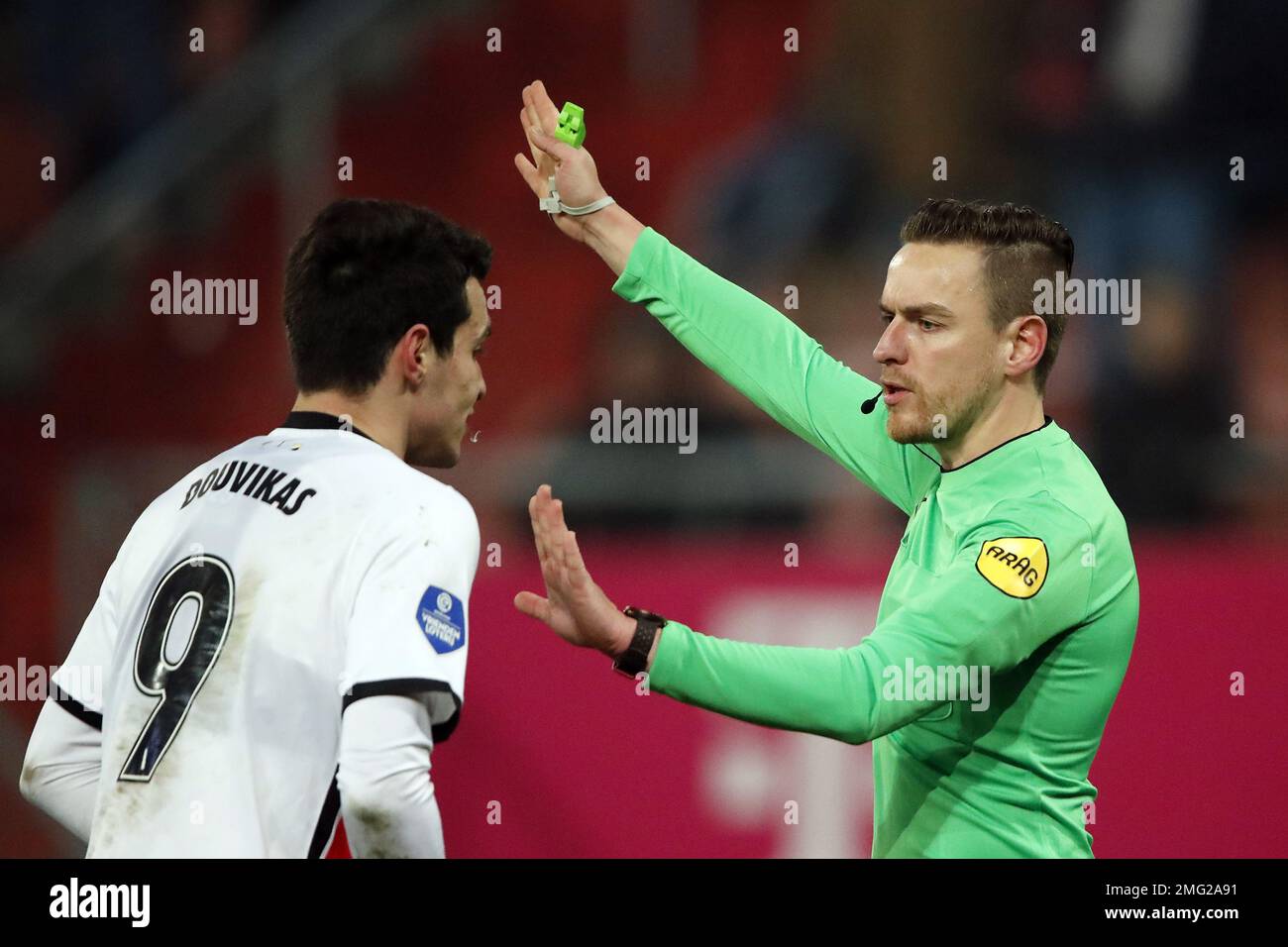 UTRECHT - (lr) Tasos Douvikas of FC Utrecht, referee Laurens Gerrets ...