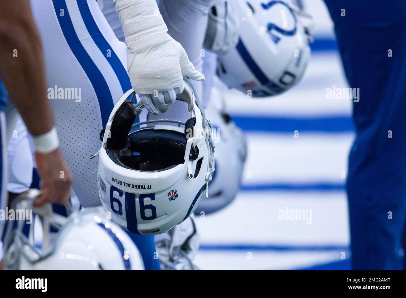 Indianapolis Colts defensive tackle DeForest Buckner (99) holds his ...
