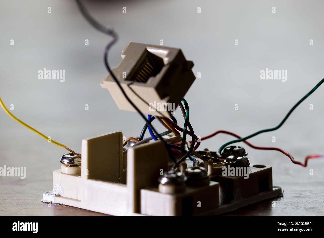 DSL phone jack with wires close up Stock Photo - Alamy