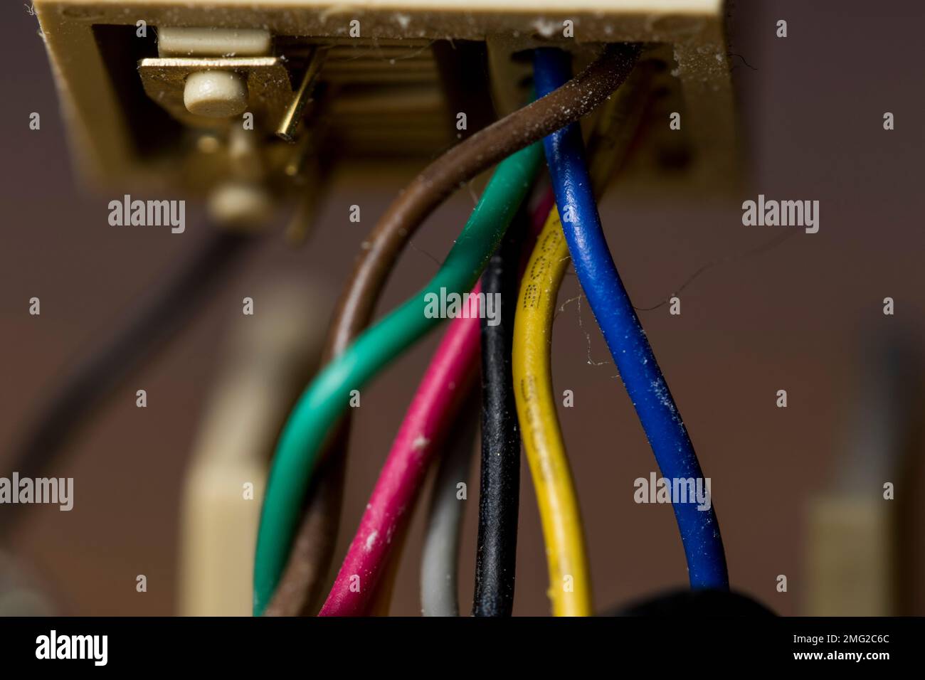 Copper wires close up DSL colored wire close up telecommunication lines ...