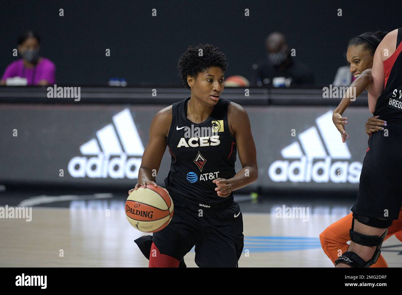 Las Vegas Aces forward Angel McCoughtry sets up for a play during the ...