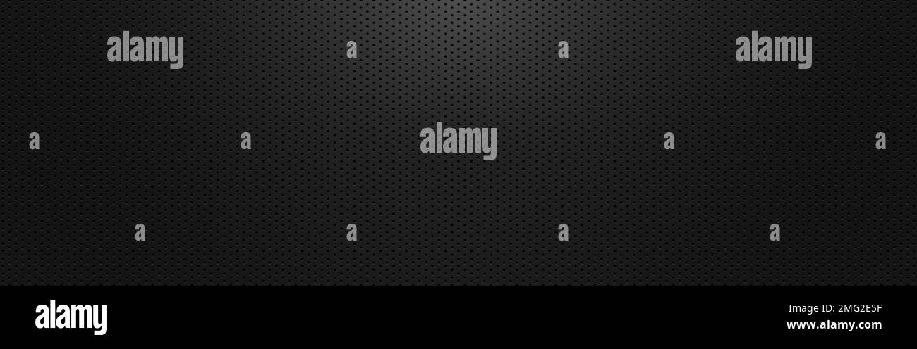 Black background. Perforated metal texture. Composite material with ...