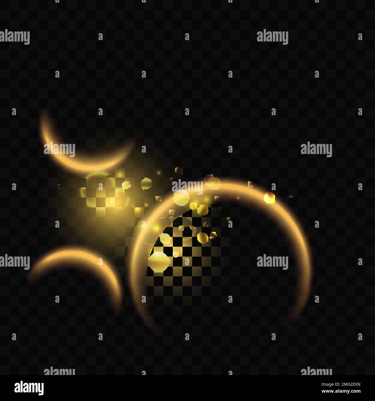 Golden luminous frames of circle shape with glowing light effect vector illustration. Abstract ...